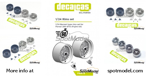 Decalcas DCL-PAR100: Rims 1/24 scale - Borrani for Ferrari 250 GTO - for Fujimi references ...