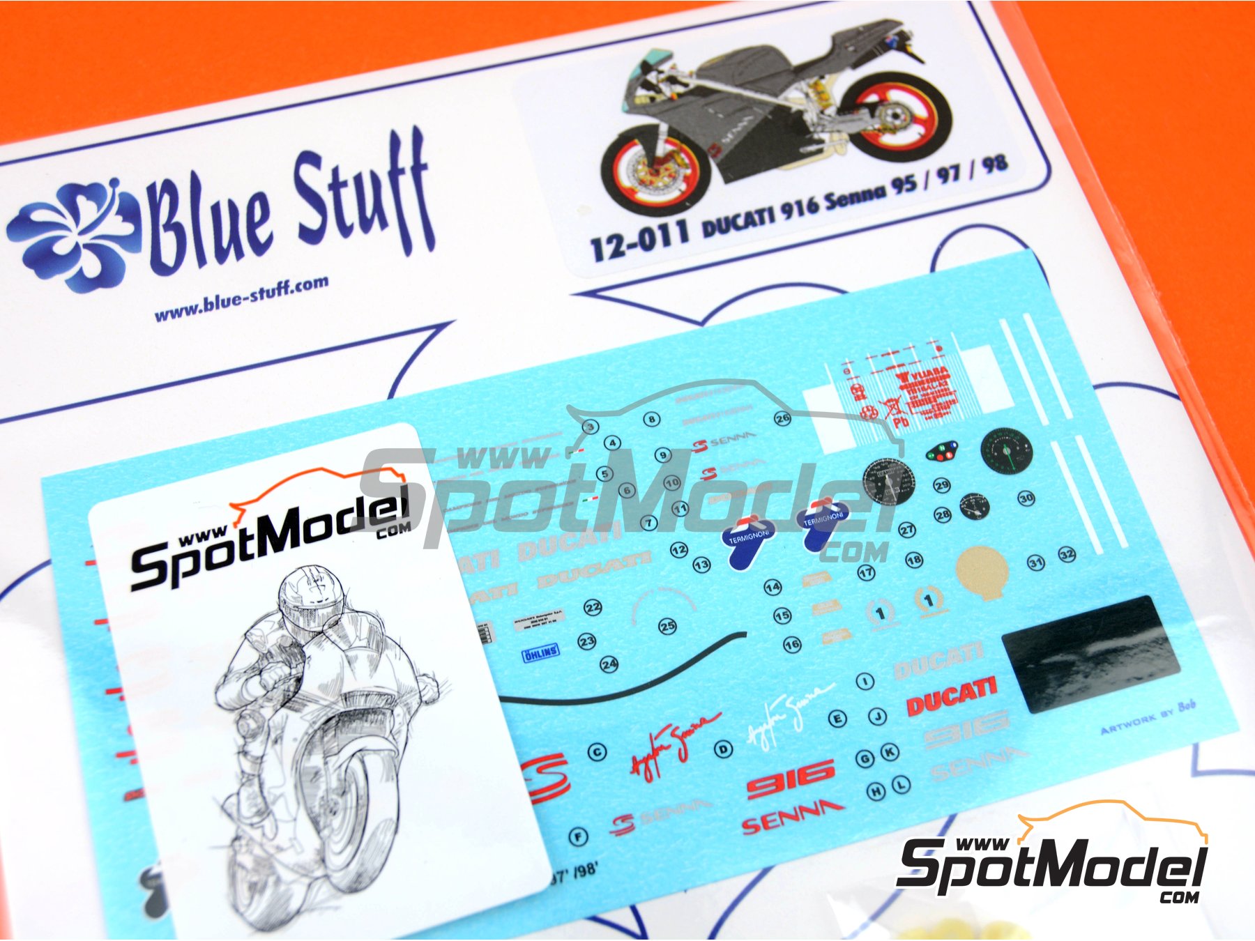 Blue Stuff 12-011: Marking / livery 1/12 scale - Ducati 916 Senna 1995 ...