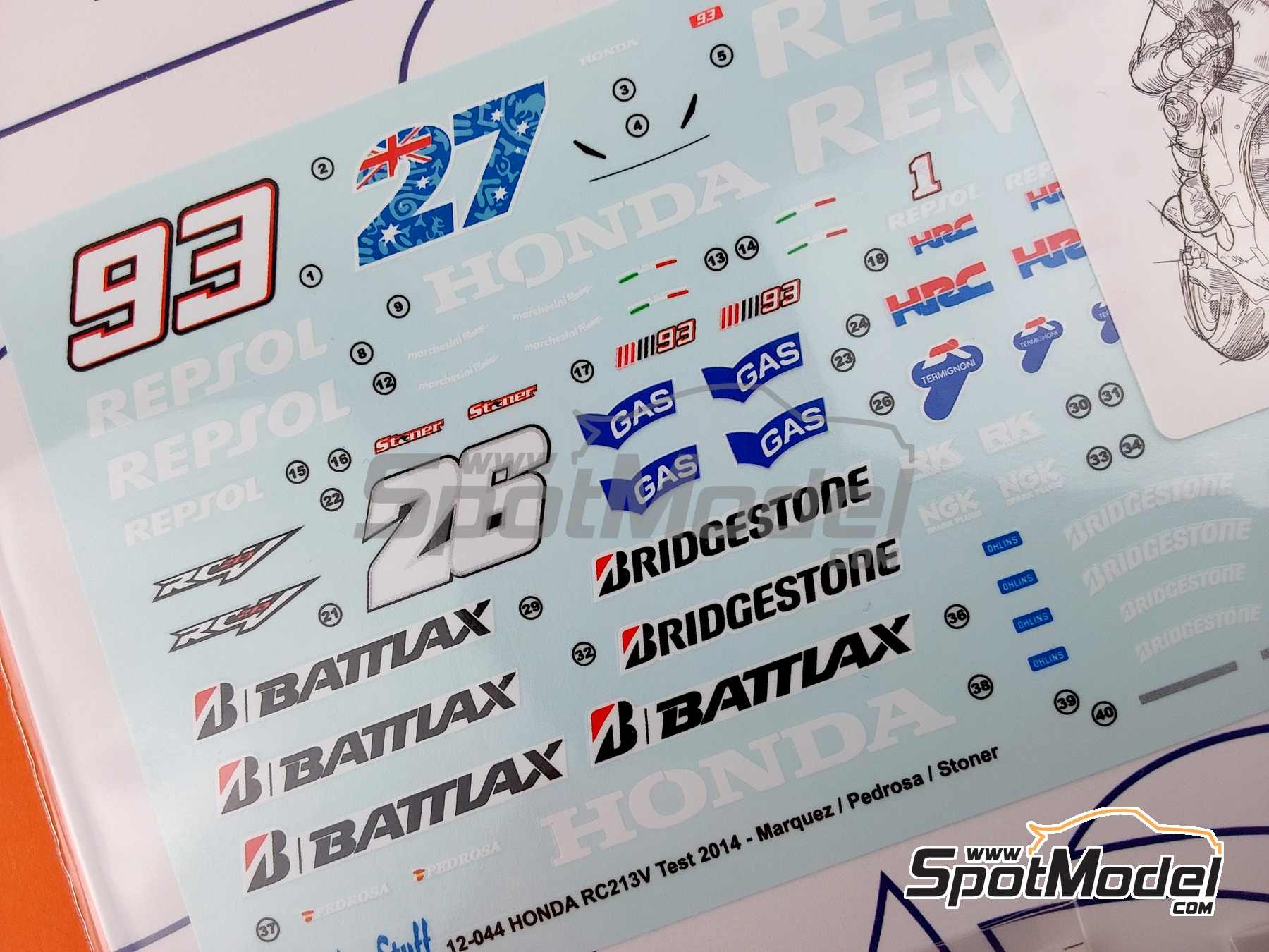 Blue Stuff 12-044: Marking / livery 1/12 scale - Honda RC213V HRC Team ...
