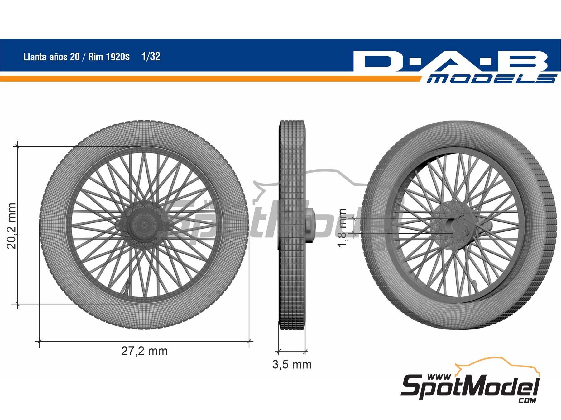 D.A.B. Models DAB32-029: Rims and tyres set 1/32 scale - 1920s wire ...