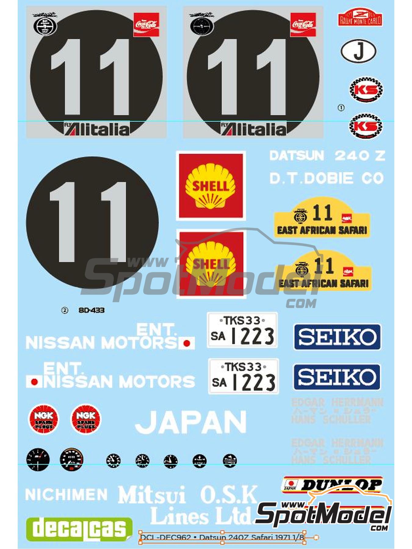 Decalcas DCL-DEC962: Marking / livery 1/8 scale - Datsun 240Z Nissan ...