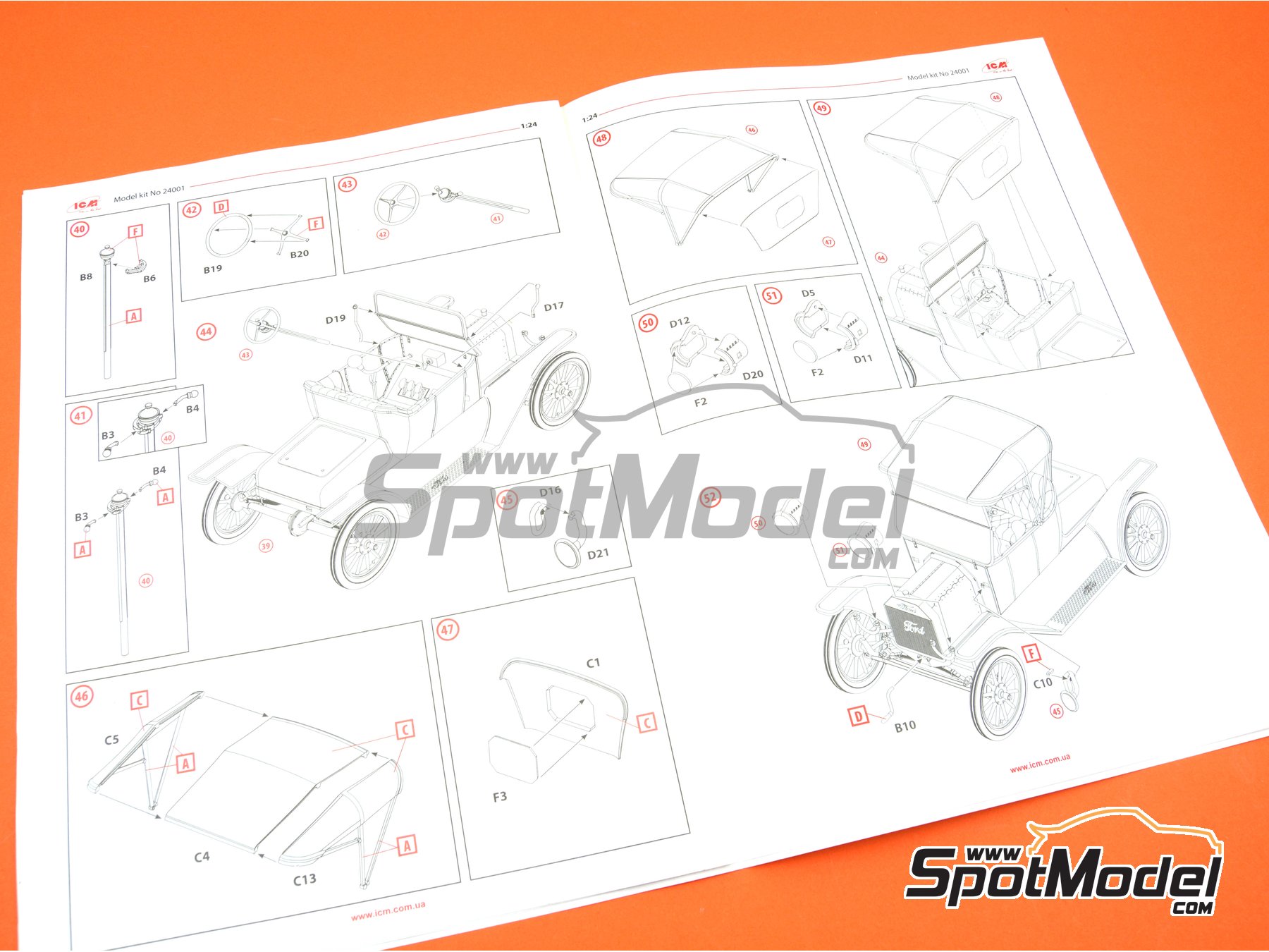 ICM 24001: Car scale model kit 1/24 scale - Ford Model T Roadster 1913 ...