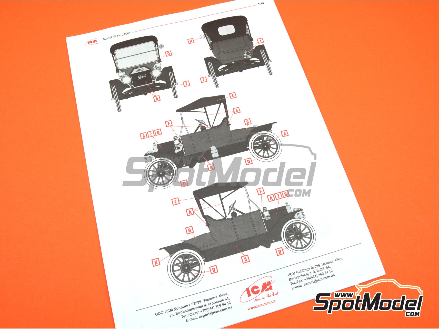 ICM 24001: Car scale model kit 1/24 scale - Ford Model T Roadster 1913 ...