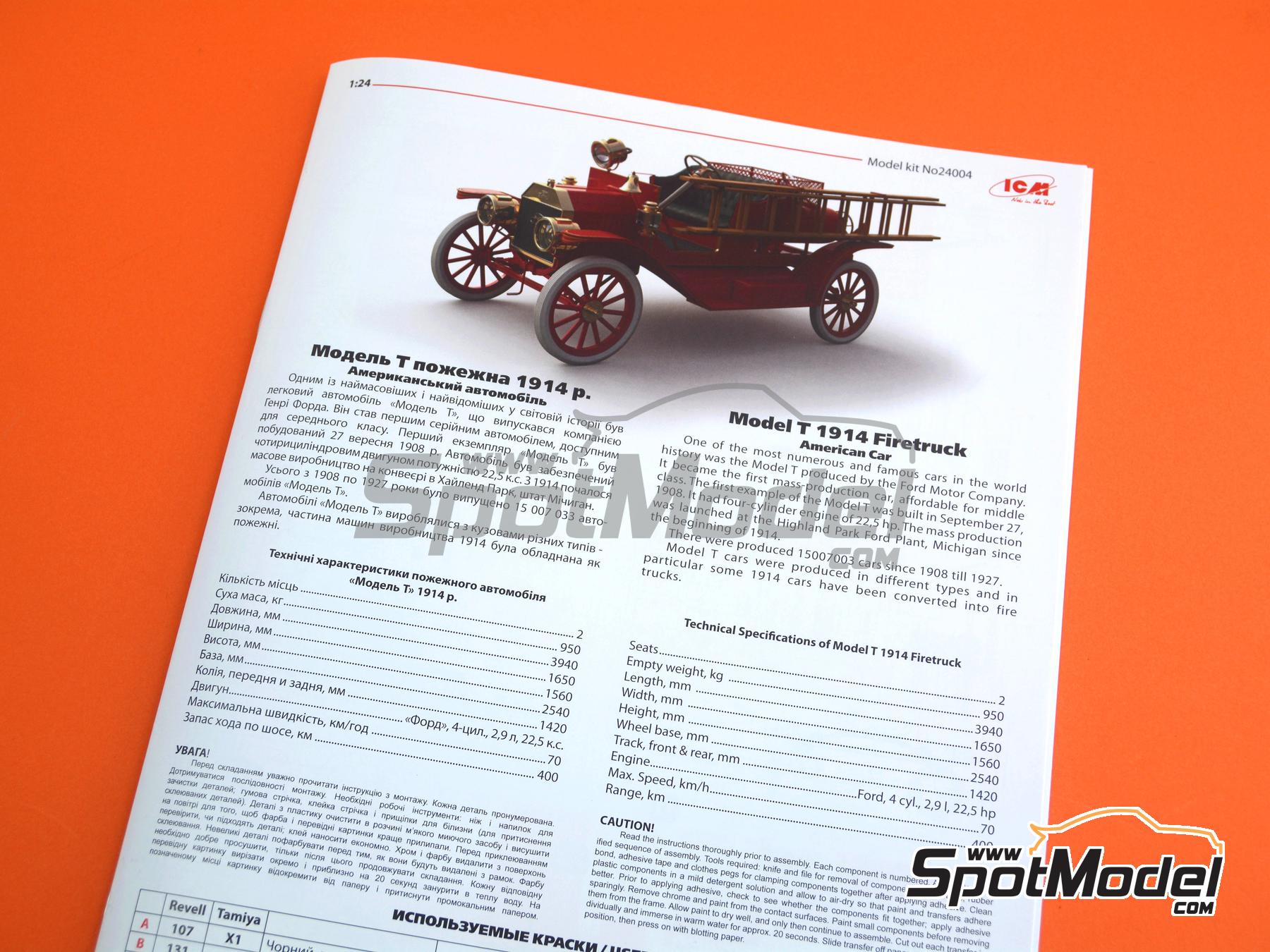 ICM 24004: Car scale model kit 1/24 scale - Ford Model T Firetruck 1914 ...