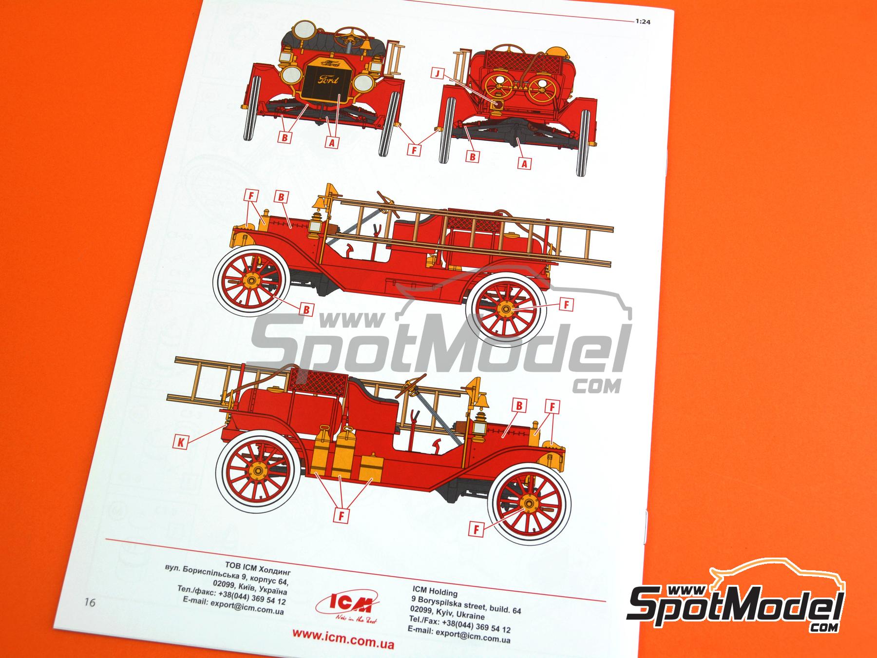 ICM 24004: Car scale model kit 1/24 scale - Ford Model T Firetruck 1914 ...