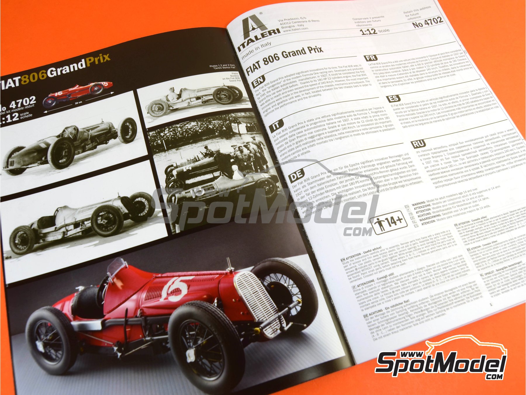 Italeri 4702: Car scale model kit 1/12 scale Fiat 806 Grand Prix #15 ...