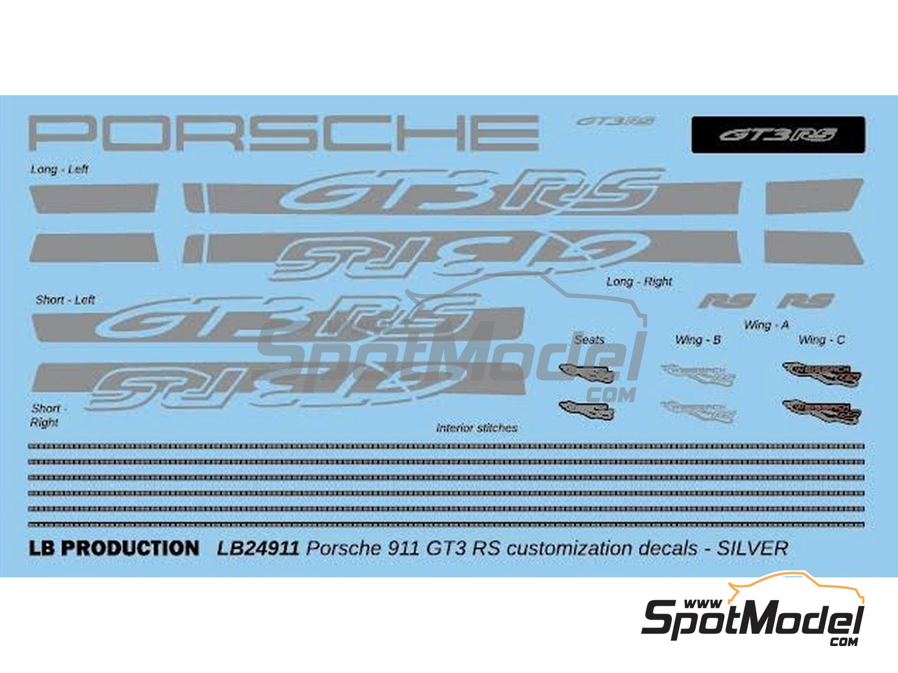 LB Production 24911SVR: Decals 1/24 scale - Porsche 911 GT3 RS Silver ...