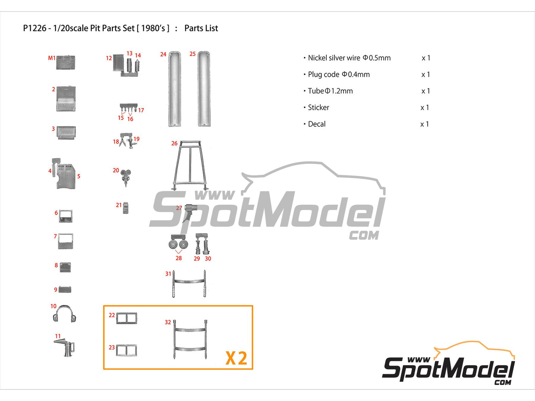 Model Factory Hiro P1226: Detail 1/20 scale - Pit Parts Set (1980's ...