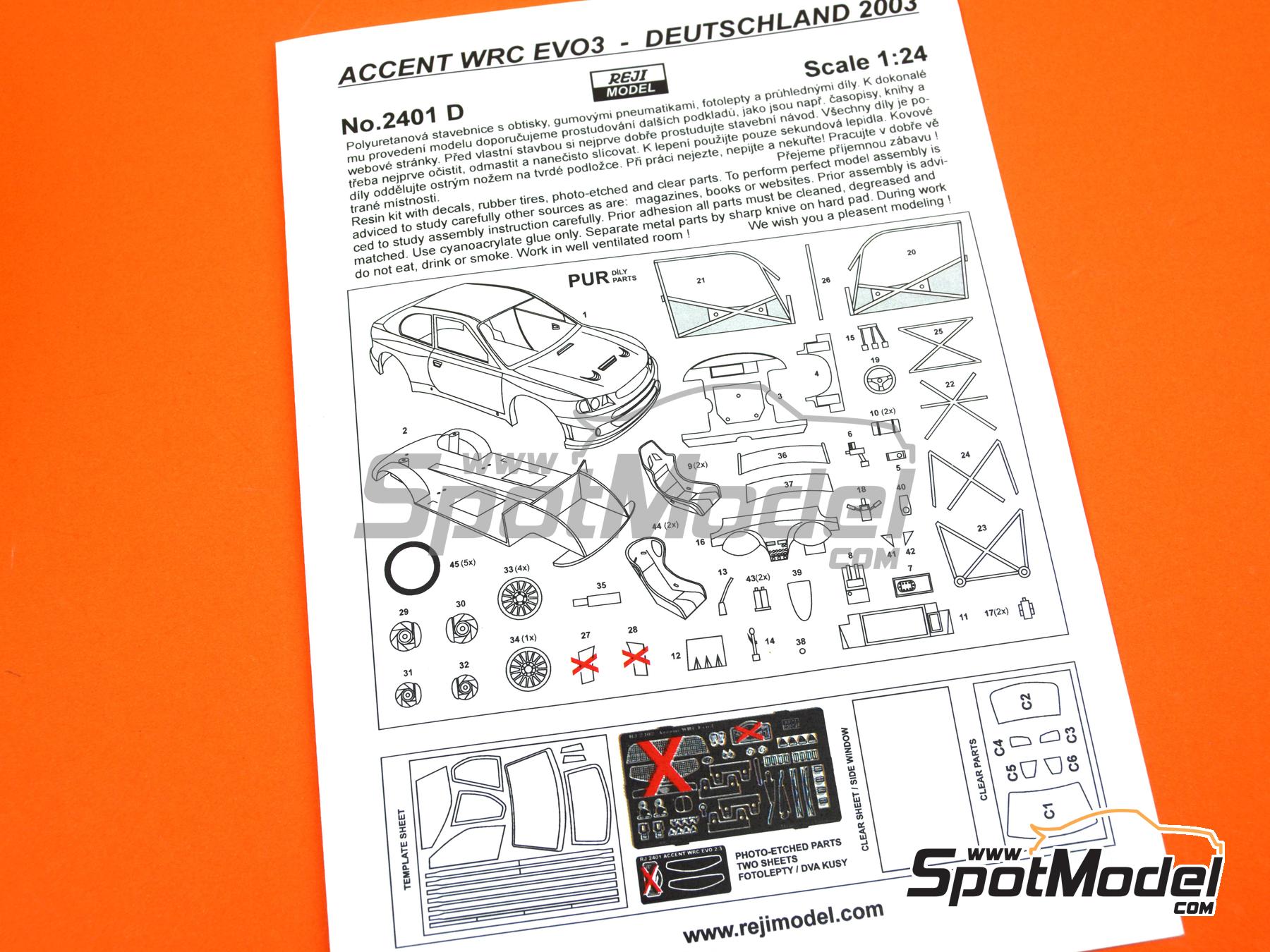 Reji Model 2401D: Car scale model kit 1/24 scale - Hyundai Accent WRC 3 ...