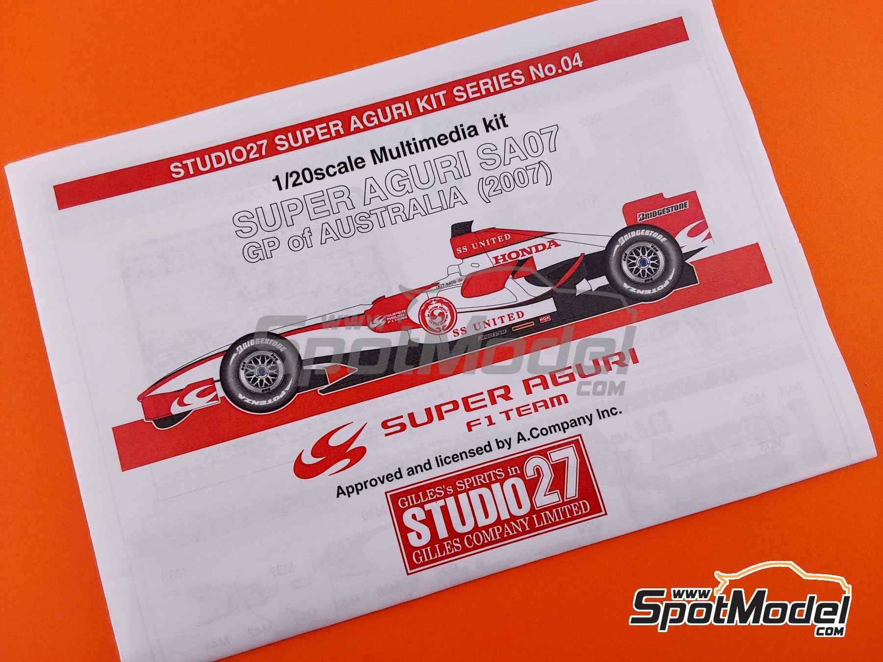 Studio27 SA2004C: Car scale model kit 1/20 scale - Super Aguri Honda SA07 sponsored by SS United ...