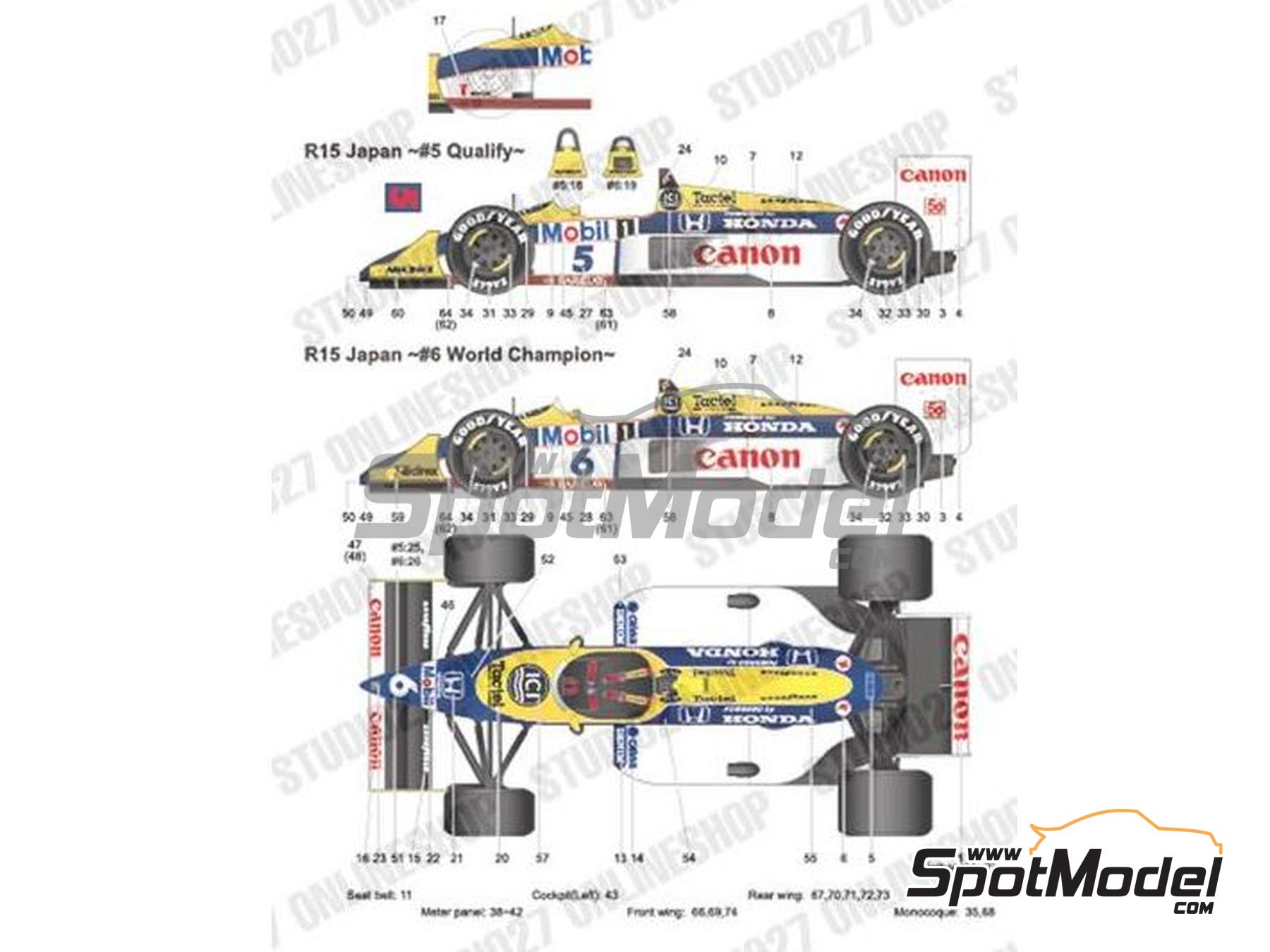 Studio27 TK2082: Marking / livery 1/20 scale - Williams Honda FW11B Williams Grand Prix ...