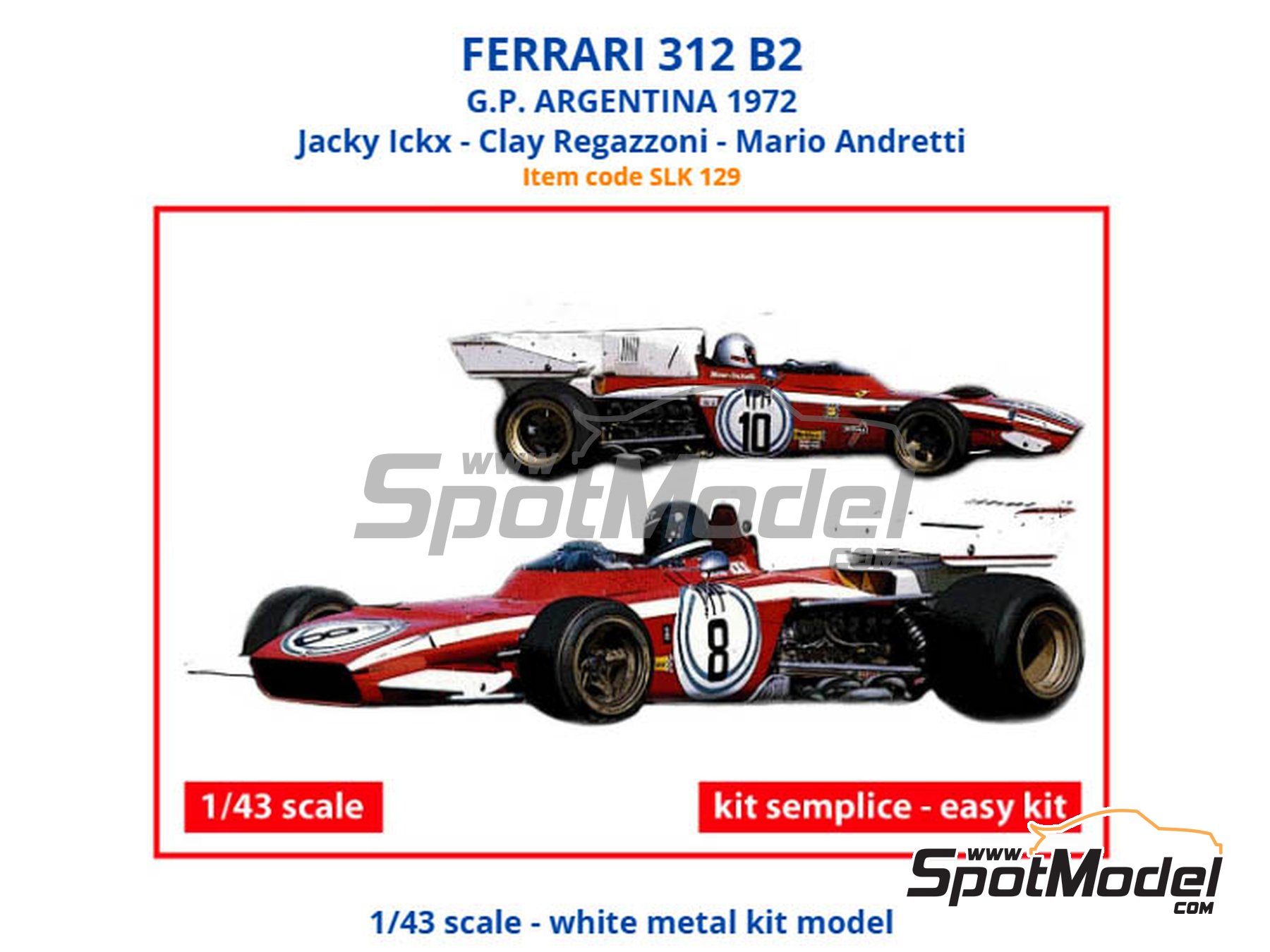 Tameo Kits SLK129: Car scale model kit 1/43 scale - Ferrari 312 B2 #8 ...