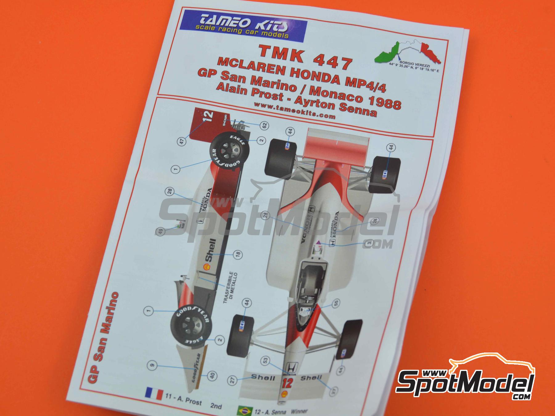 Tameo Kits TMK447: Car scale model kit 1/43 scale - McLaren Honda MP4/4 ...