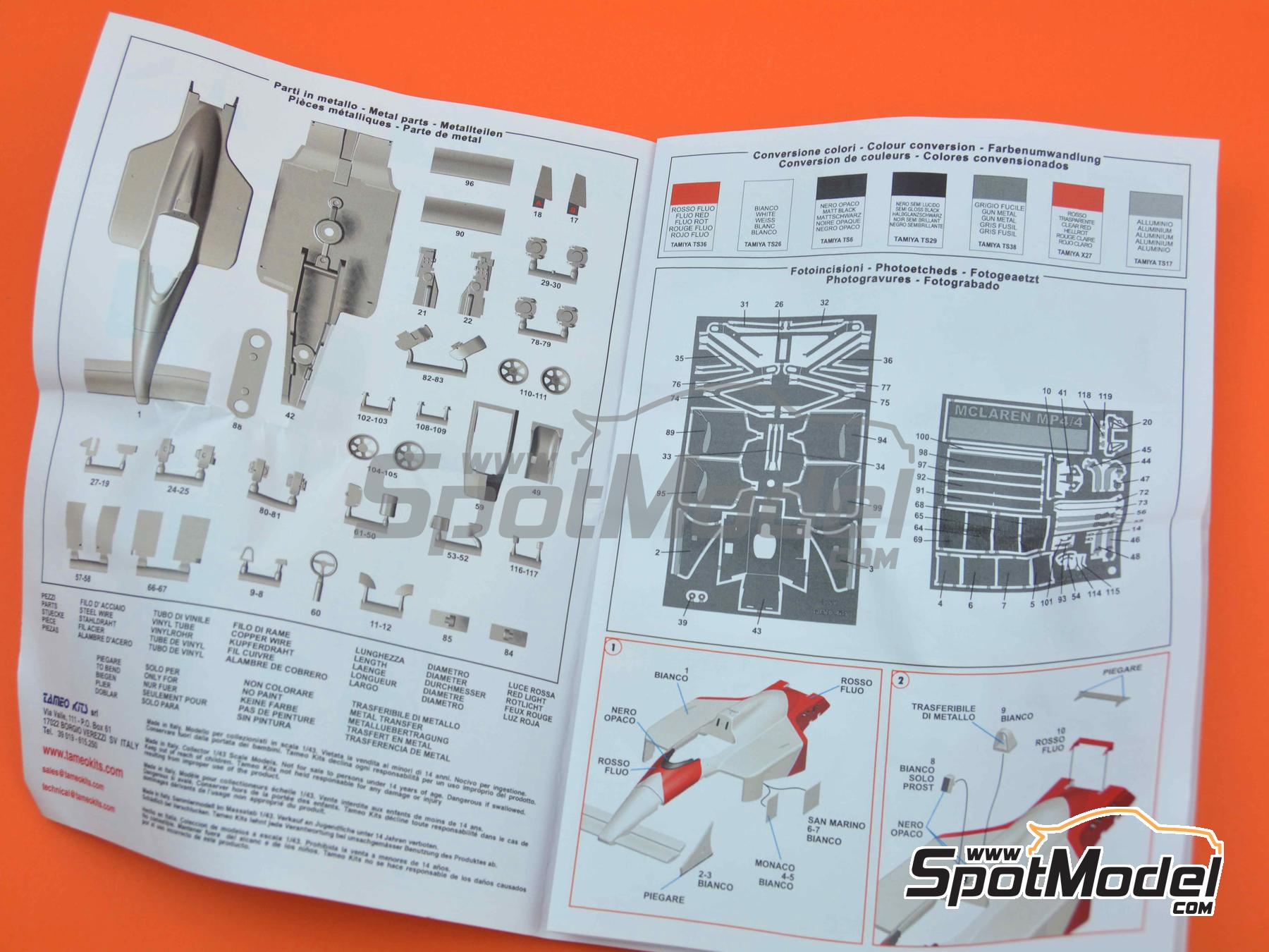 Tameo Kits TMK447: Car scale model kit 1/43 scale - McLaren Honda MP4/4 ...