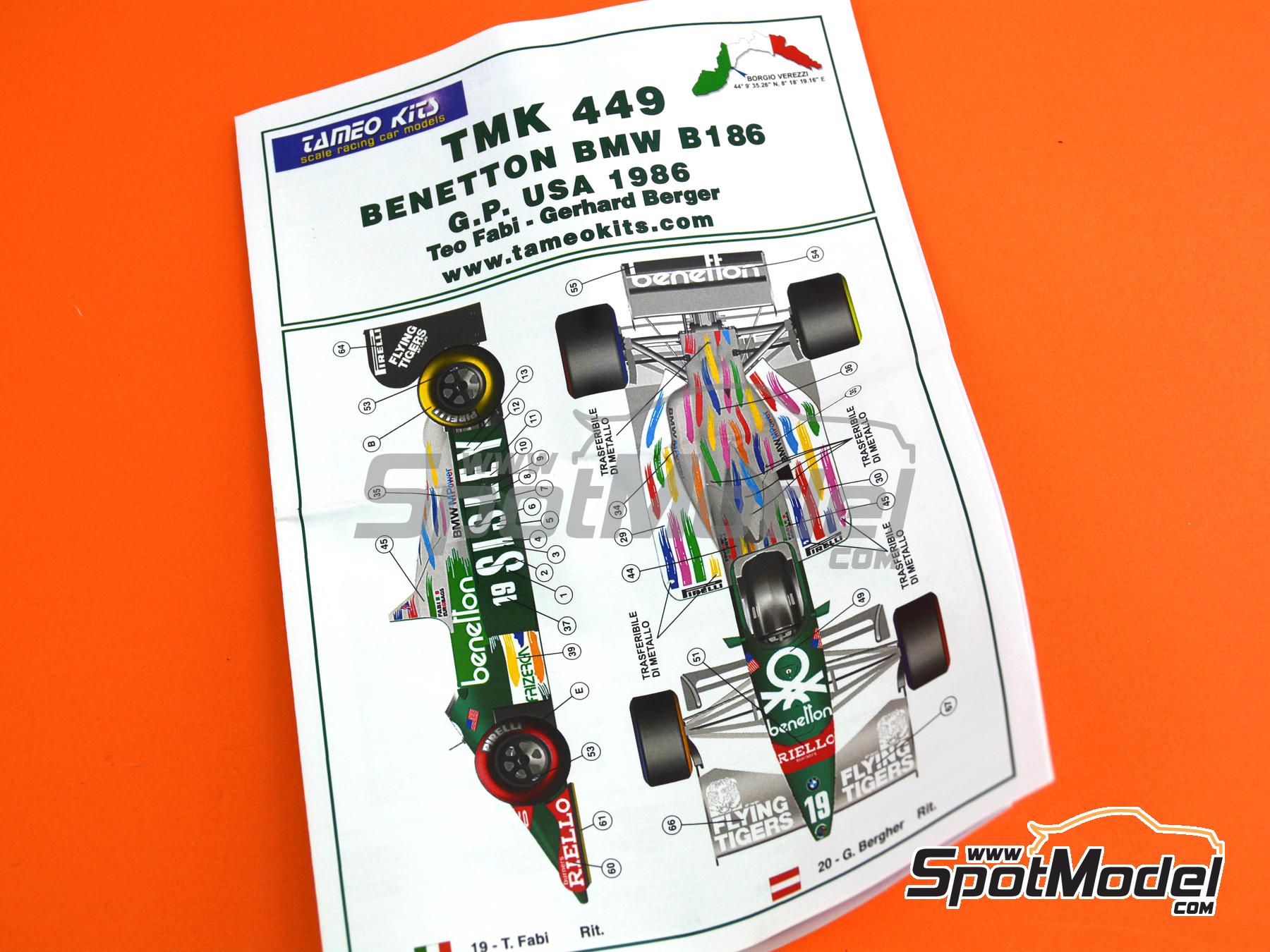 Tameo Kits TMK449: Car scale model kit 1/43 scale - Benetton BMW B186 ...