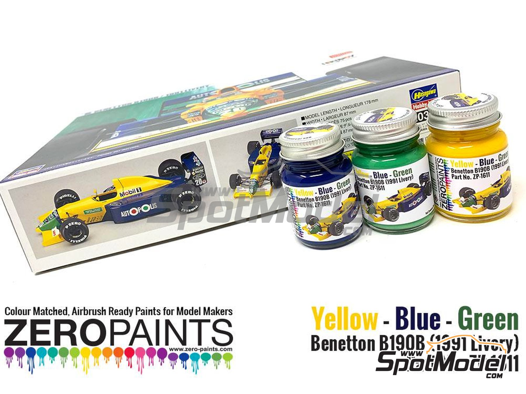 Zero Paints ZP-1611: Paints set for airbrush Benetton B190B Yellow Blue ...